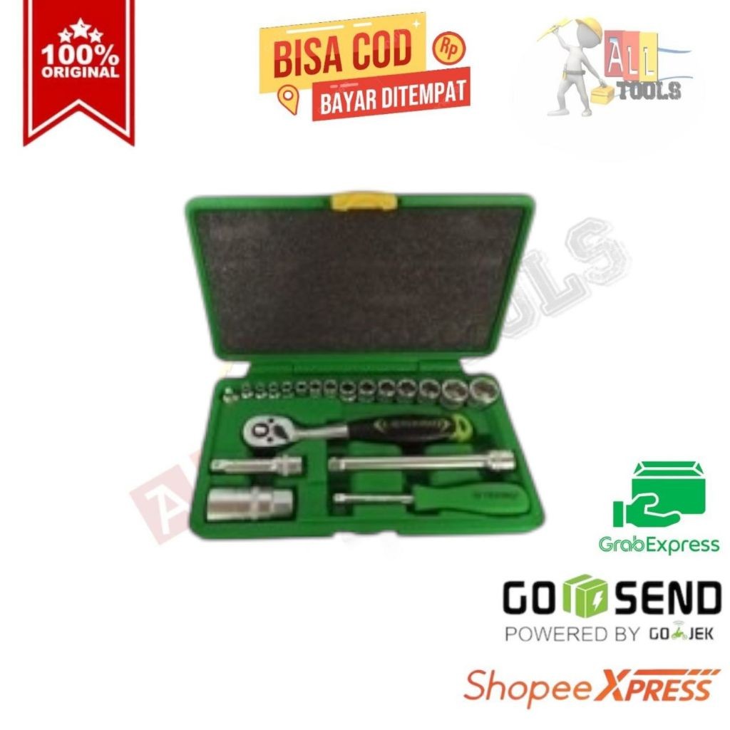 Jual TEKIRO Socket Set 1/4 Inch-3/8 Inch 6 PT 21 Pcs/ Hand Socket Wrench 1/4"- 3/8" 6 Pt 4-19 Mm ...
