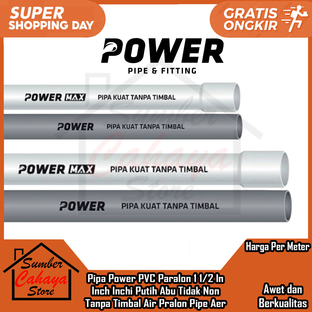 Jual Pipa Paralon Pvc 1 1/2 Inch C Putih Abu Power Non Timbal Per Meter ...