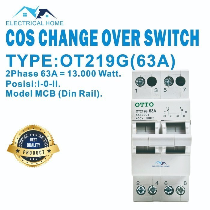Jual COS Change Over Switch Ohm Saklar Model MCB Din Rail 2Phase 63A OTTO BEST QUALITY. | Shopee ...