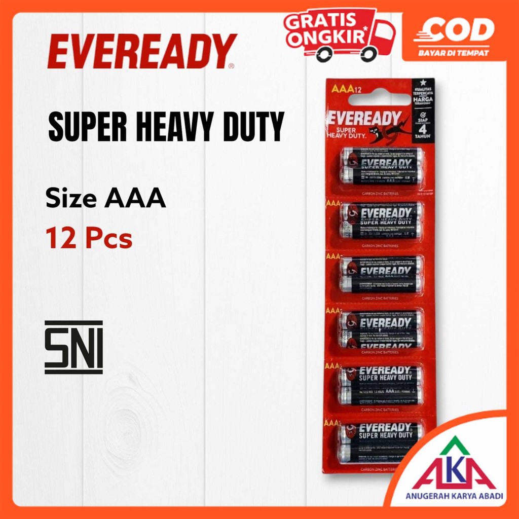 Jual 12 Pcs EVEREADY Baterai Super Heavy Duty Battery AAA / A3 / AAA12 ...