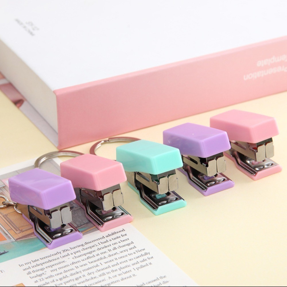 Jual Solid Color Cute Portable Mini Keychain Stapler Paper Binder ...