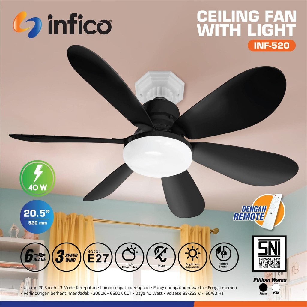 Jual INFICO CEILING FAN WITH LIGHT INF-520 | Shopee Indonesia