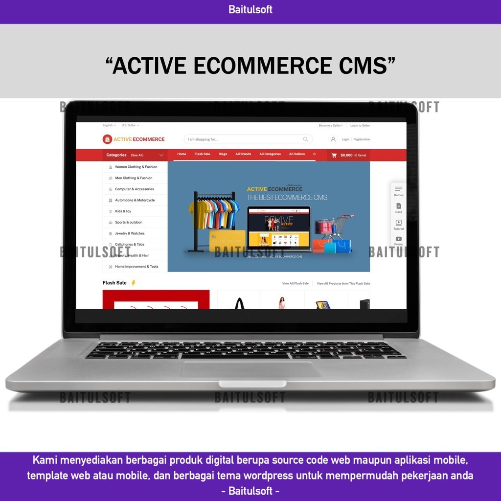 Jual SOURCE CODE APLIKASI WEB ACTIVE ECOMMERCE CMS D158 BAITULSOFT | Shopee Indonesia