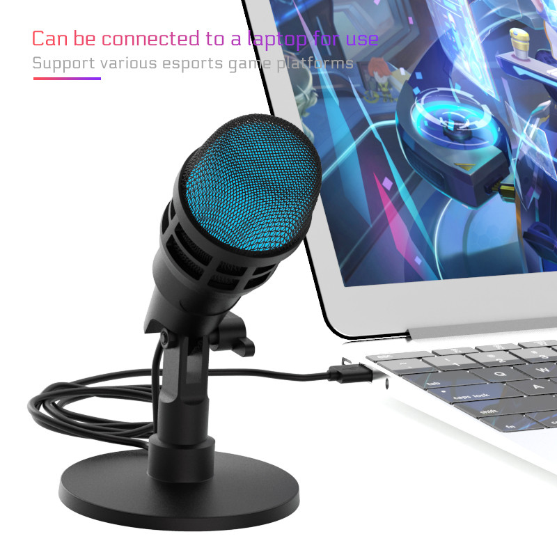 Jual USB Condenser Microphone With RGB, Microphone For Podcasting ...