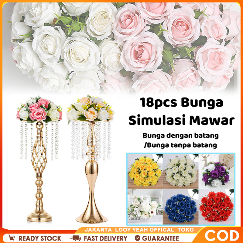 Jual 18pcs Bunga Simulasi Mawar/Bunga Tiruan/Bunga Vas Bunga Tiruan ...