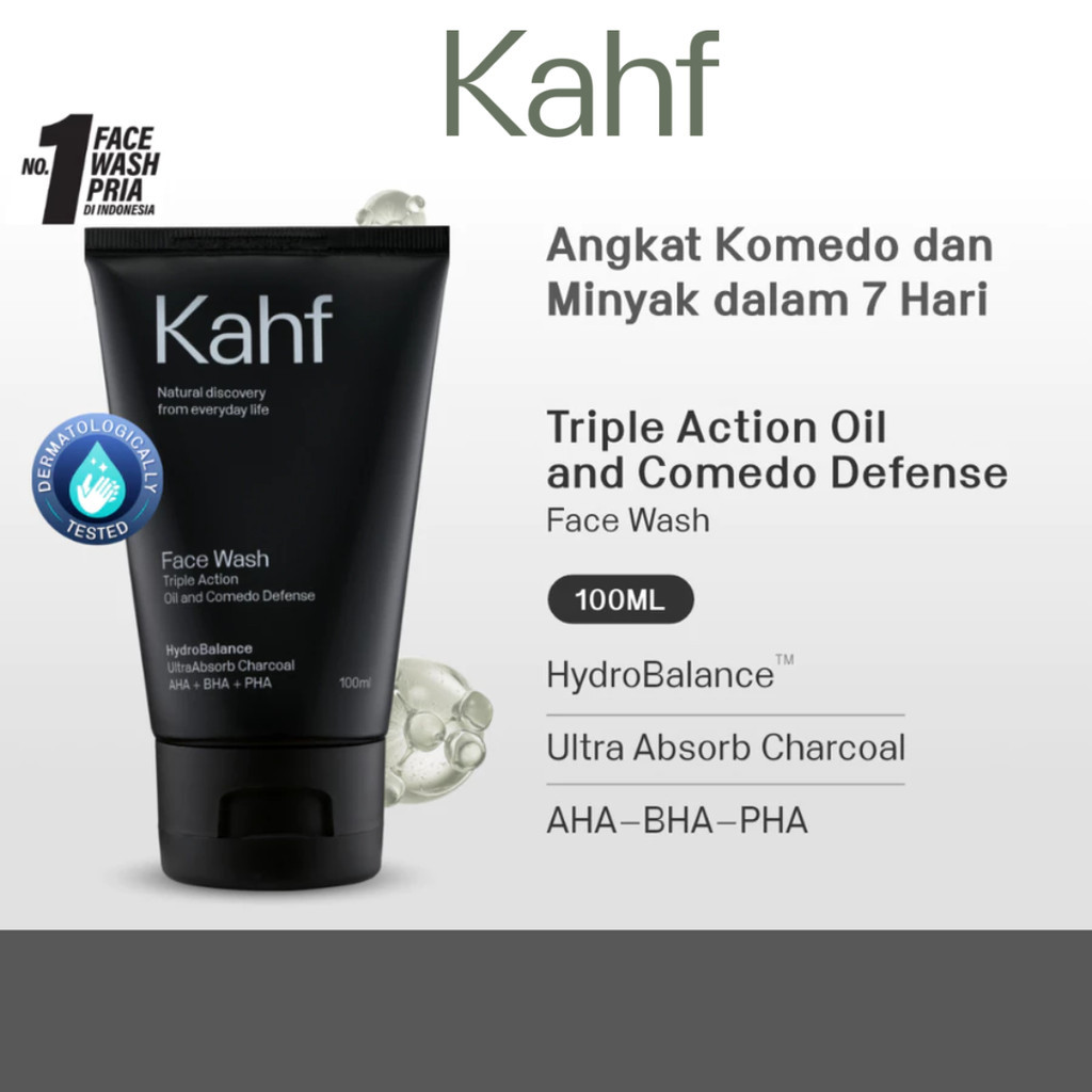 Jual KAHF Triple Action Face Wash 100 ml - Sabun Cuci Muka Pria 3-in-1 ...