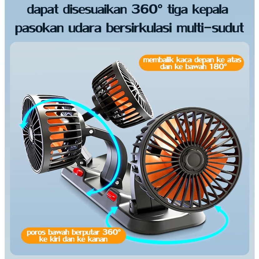 Jual COD Kipas Angin Mobil 3 Kepala 12V/24V USB Charger Jumbo Portable ...