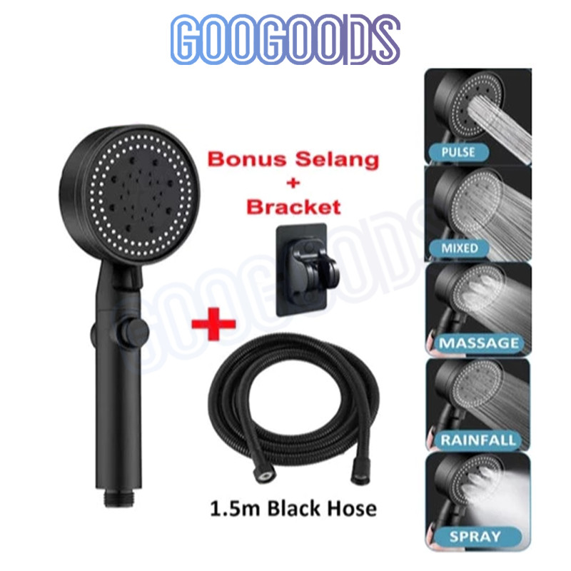 Jual 3In 1 Kepala Shower Set/ Mandi Hitam Premium Shower Head Set 5 Mode/ Adjustable ...