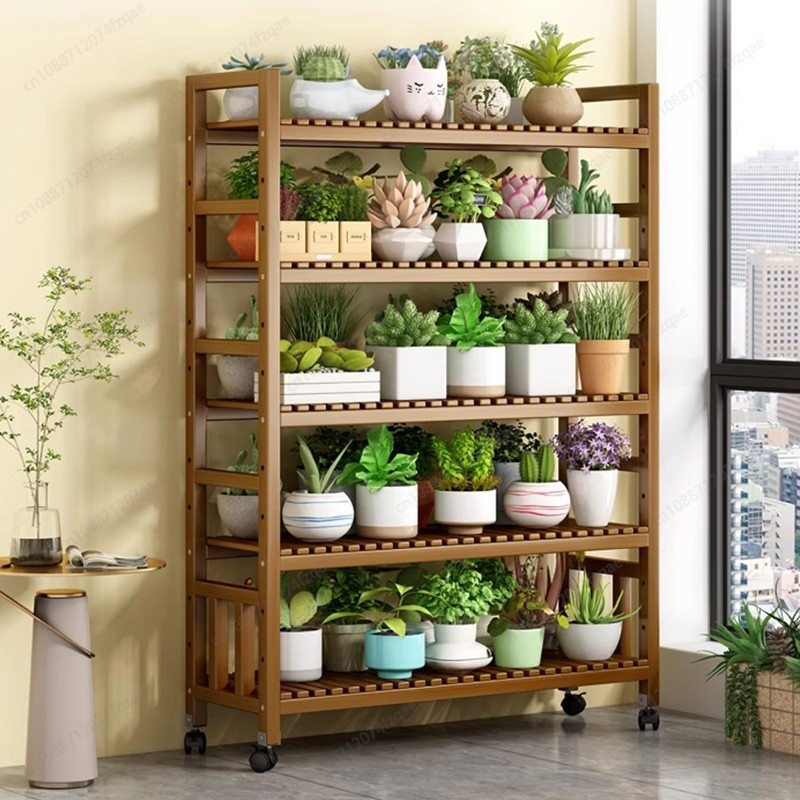 Jual Indoor balcony plant stand flower rack simple movable garden ...