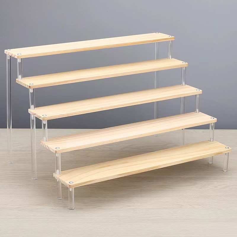 Jual Solid Wooden Ladder Display Rack with Acrylic Pillars, Blind Box ...
