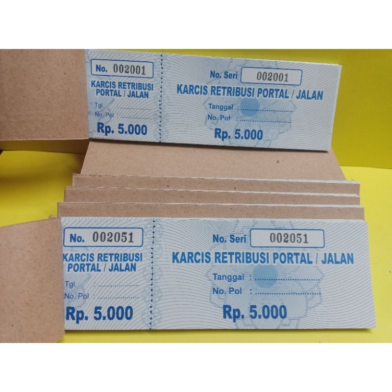Jual KARCIS PORTAL JALAN/KARCIS PARKIR MOTOR MOBIL 5 RIBU, 10 RIBU ...