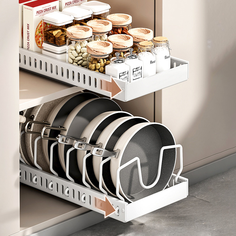 Jual Kitchen Pots and Pans Organizer Under Cabinet Sliding Drawer Pot ...