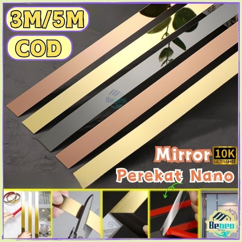 Jual 3M/5M/10K List Plat Strip Mirror Gold 3D Mirror Strip Wall Sticker ...