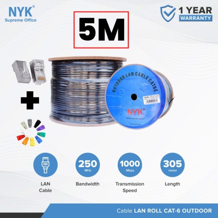 Jual Kabel lan 5 Meter Nyk Outdoor cat 6e utp - Cable lan rj45 nyk cat6 | Shopee Indonesia