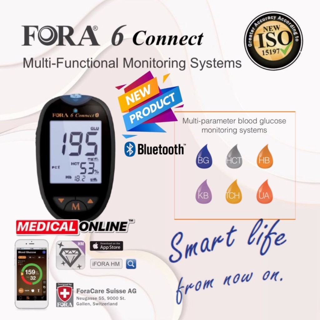 Jual FORA 6 PLUS WITH BLUETOOTH 6 FUNGSI PARAMETER GULA KOLESTROL UA ...