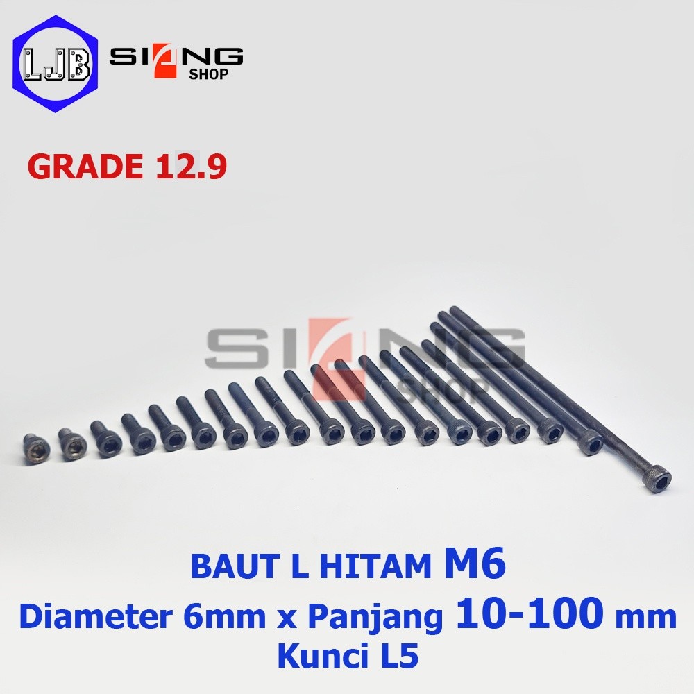 Jual Baut L Baja Hitam M6 Grade 12.9 Panjang 10-100mm | Shopee Indonesia