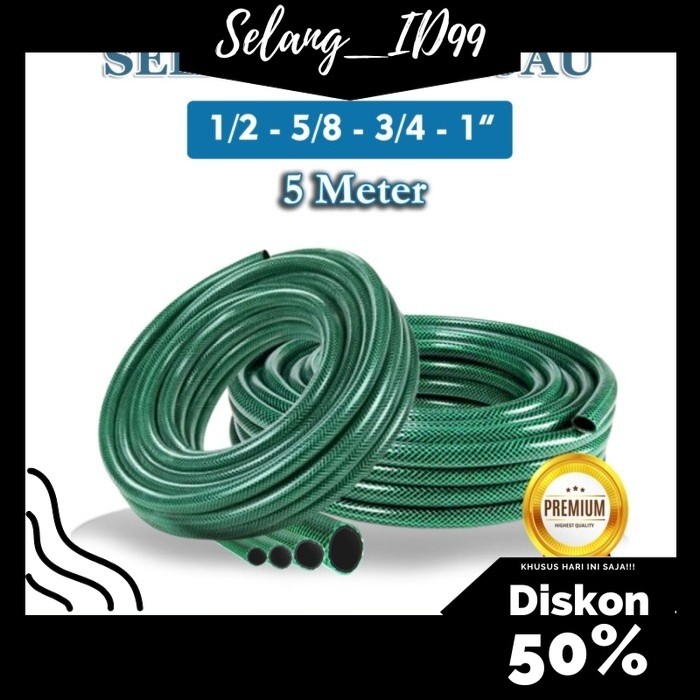 Jual SELANG AIR 1/2 5/8 3/4 1 INCH 5 METER 1 ROL BENANG HIJAU ANTI LUMUT TEBAL SELANG TAMAN ...