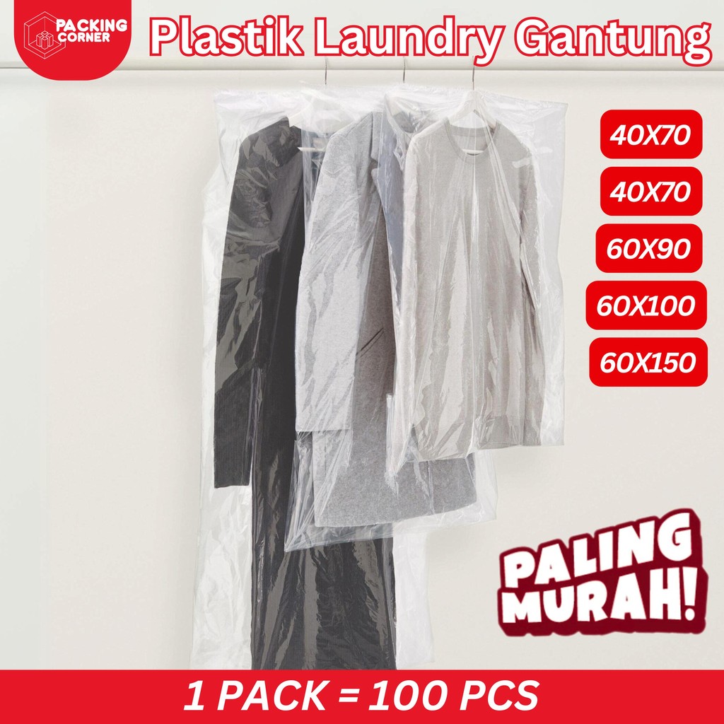 Jual 100 PCS Plastik Baju Gantung PP Laundry Transparan Plastik Hanger ...