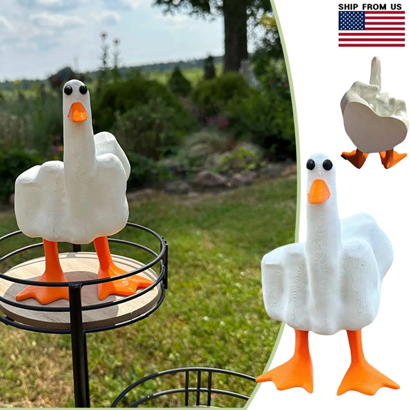 Jual Funny Little Duck Figurine Ornament Decor Cute Middle Finger Resin ...