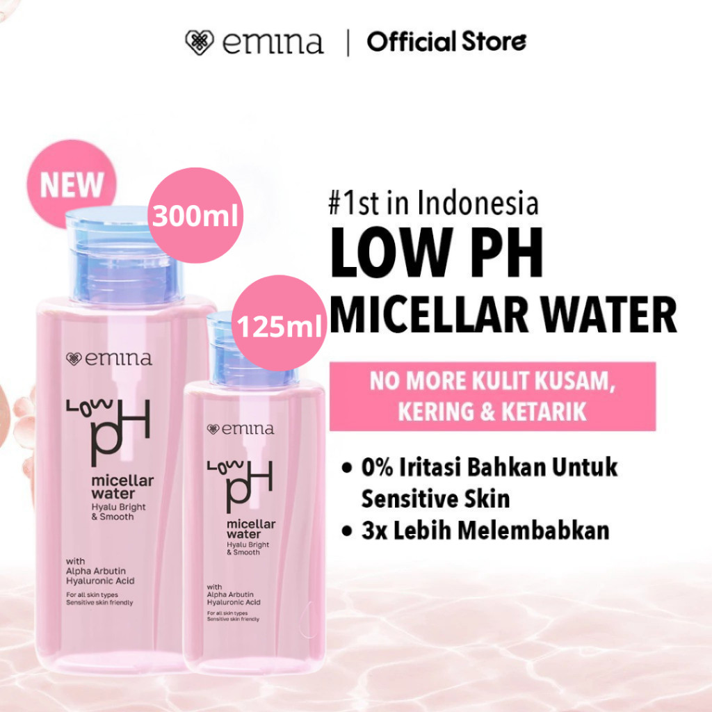 Jual MFI - Emina Low pH Micellar Water HyaluBright & Smooth | Netto 300mL & 125mL | Pembersih ...
