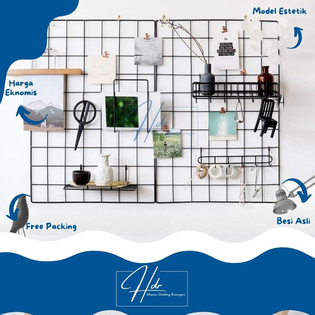 Jual HIJANG 52x35 hiasan dinding wall grid pajangan foto black grid ...
