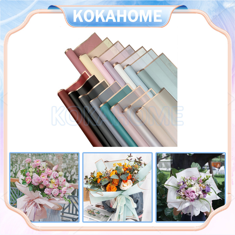 Jual kertas buket bunga list /flower wrapping paper list emas /gold ...