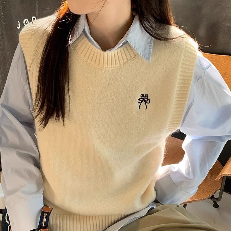 Jual Atasan Tanpa Lengan Serbaguna Rompi Gaya Preppy Retro Wanita Rompi ...