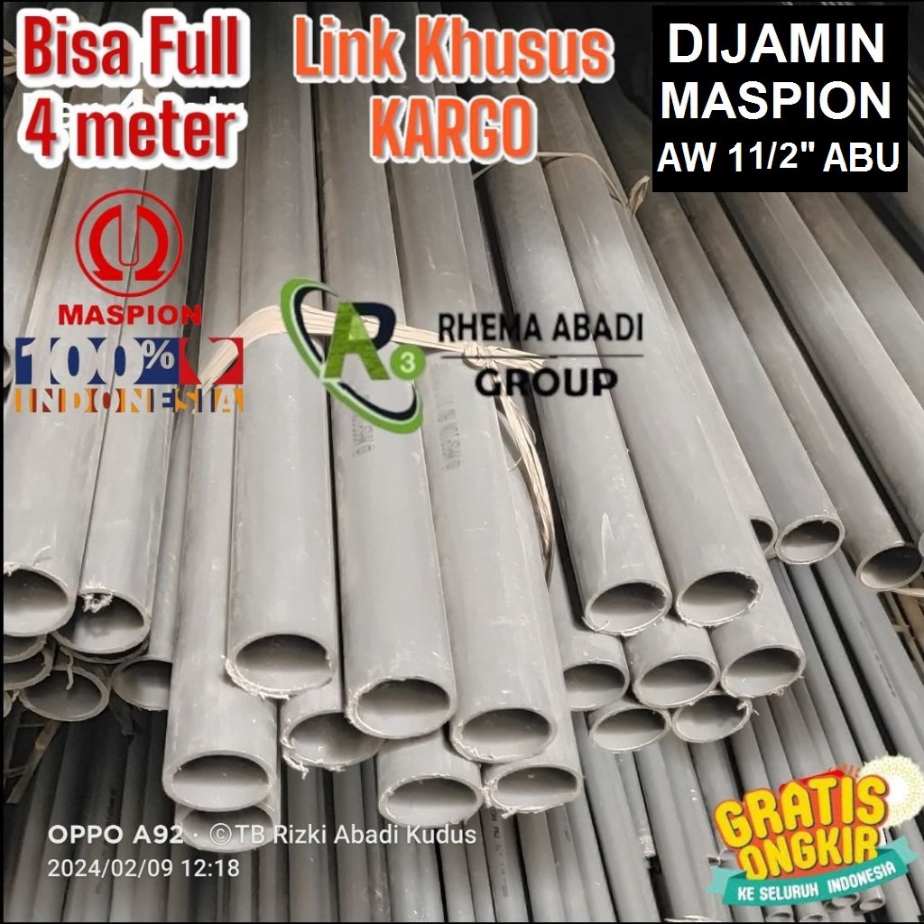 Jual Pralon Pvc Pipa Air MASPION AW ABU 1 1/2" inch (48mm) Paralon ...