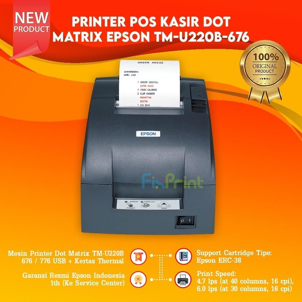 Jual Printer POS Kasir Epson Auto Cutter TM-U220B TM-T82X Thermal Dot ...