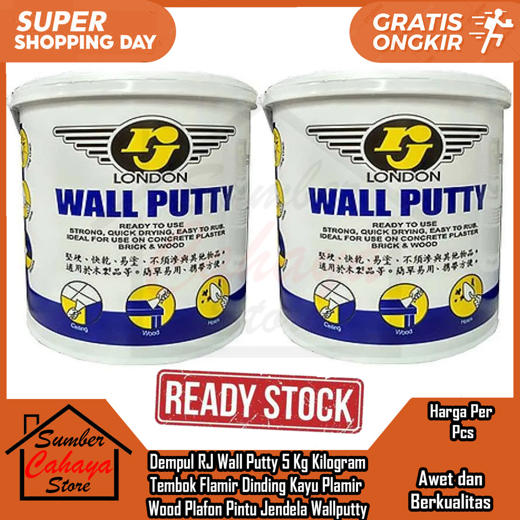 Jual RJ Wall Putty 5 Kg Kilogram Tembok Flamir Dinding Kayu Plamir ...