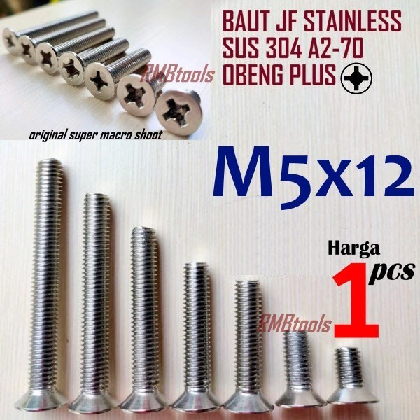 Jual Baut JF M5x12 Stainless Steel 304 Obeng Plus Flat Head Tahan Karat M5 | Shopee Indonesia