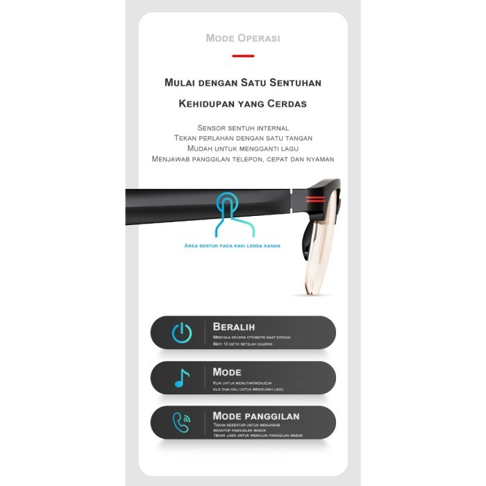 Jual Smart Glasses Headset Bluetooth Wireless Kacamata Pintar Headset ...