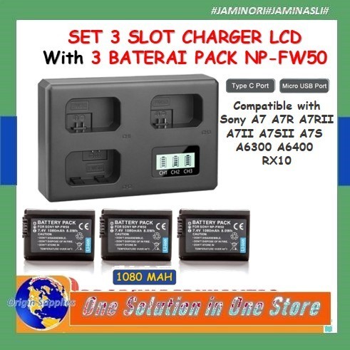 Jual NP-FW50 Replacement Battery and Charger Set, 3 Pack 1080mAh NP ...