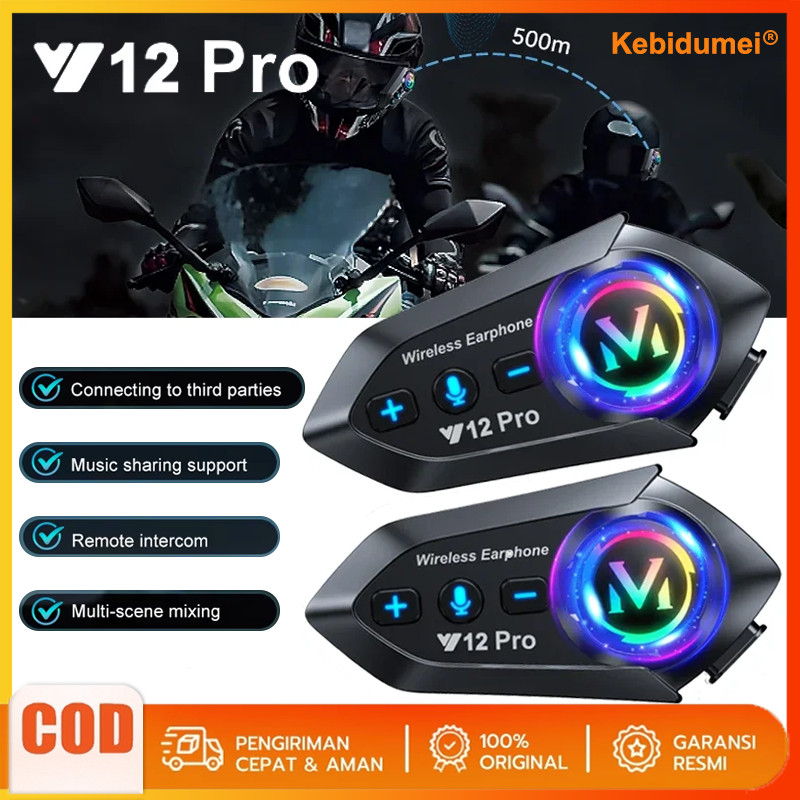 Jual (COD) Y12 Pro Intercom Helm Motorcycle V5.4 500M For 2 Rider Compatibility Other Brands ...