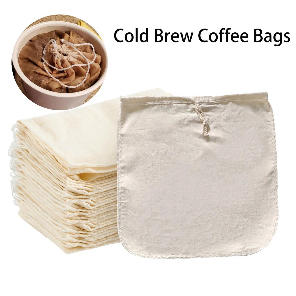Jual Cotton Cold Brew Coffee Bag,100% Unbleached,Reusable Coffee Filter ...