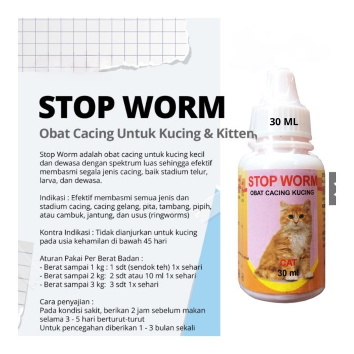 Jual STOP WORM Obat Cacing Kucing Spektrum Luas 30mL | Shopee Indonesia