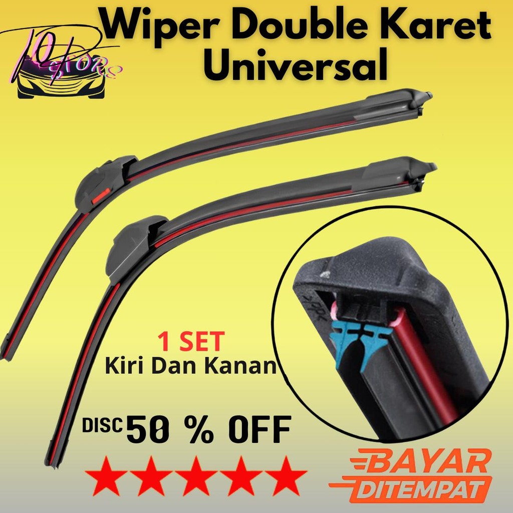 Jual (BISA COD) Wiper Dual Karet Double Karet Frameless Universal Model Karet Ganda Dual Blade ...