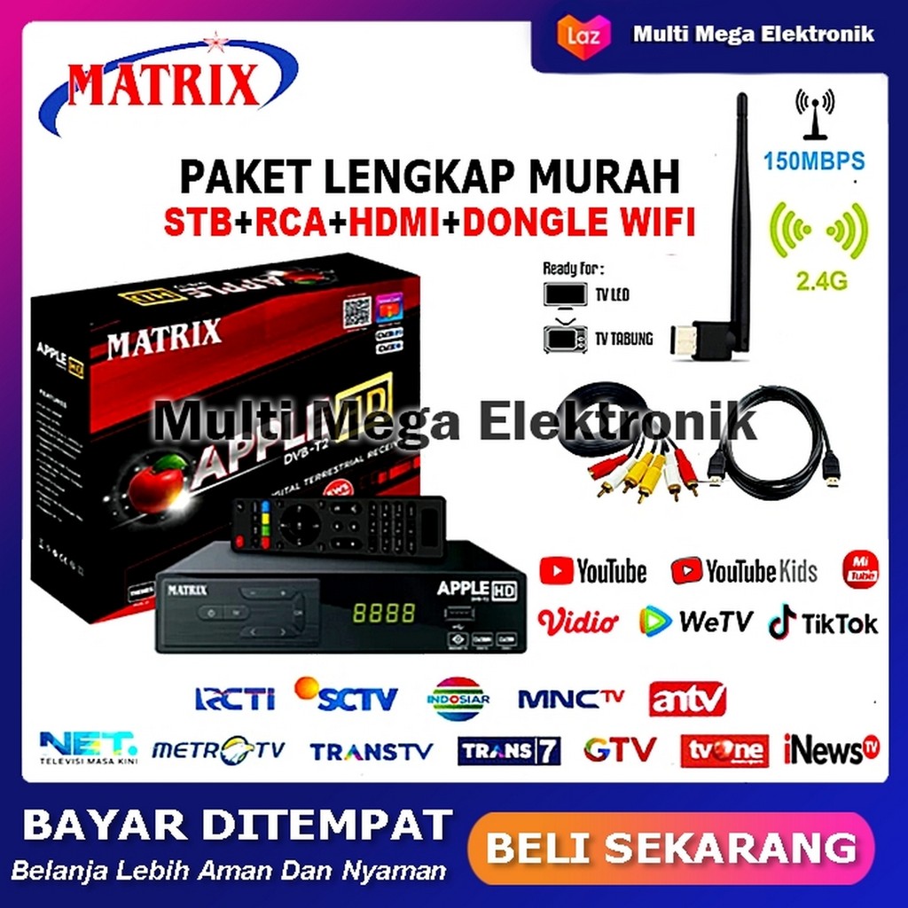 Jual SET TOP BOX TV DIGITAL MATRIX APPLE MERAH DVBT2 / SET TOP BOX UNTUK TV TABUNG / STB TV BOX ...