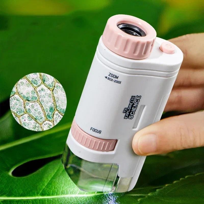 Jual 60-200X Children Microscope Pocket Microscope with LED Light ...