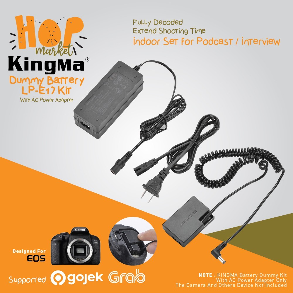 Jual Kingma Dummy Battery Kit Canon LP-E17 Indoor with AC Power Supply ...