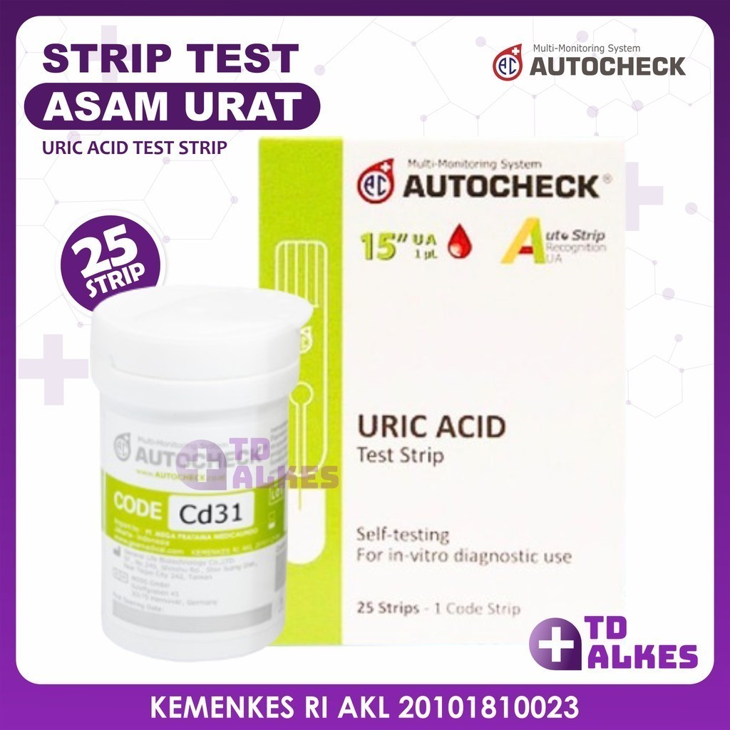 Jual Autocheck Test Uric Acid Strip Cek Asam Urat Refill Isi 25 Auto ...