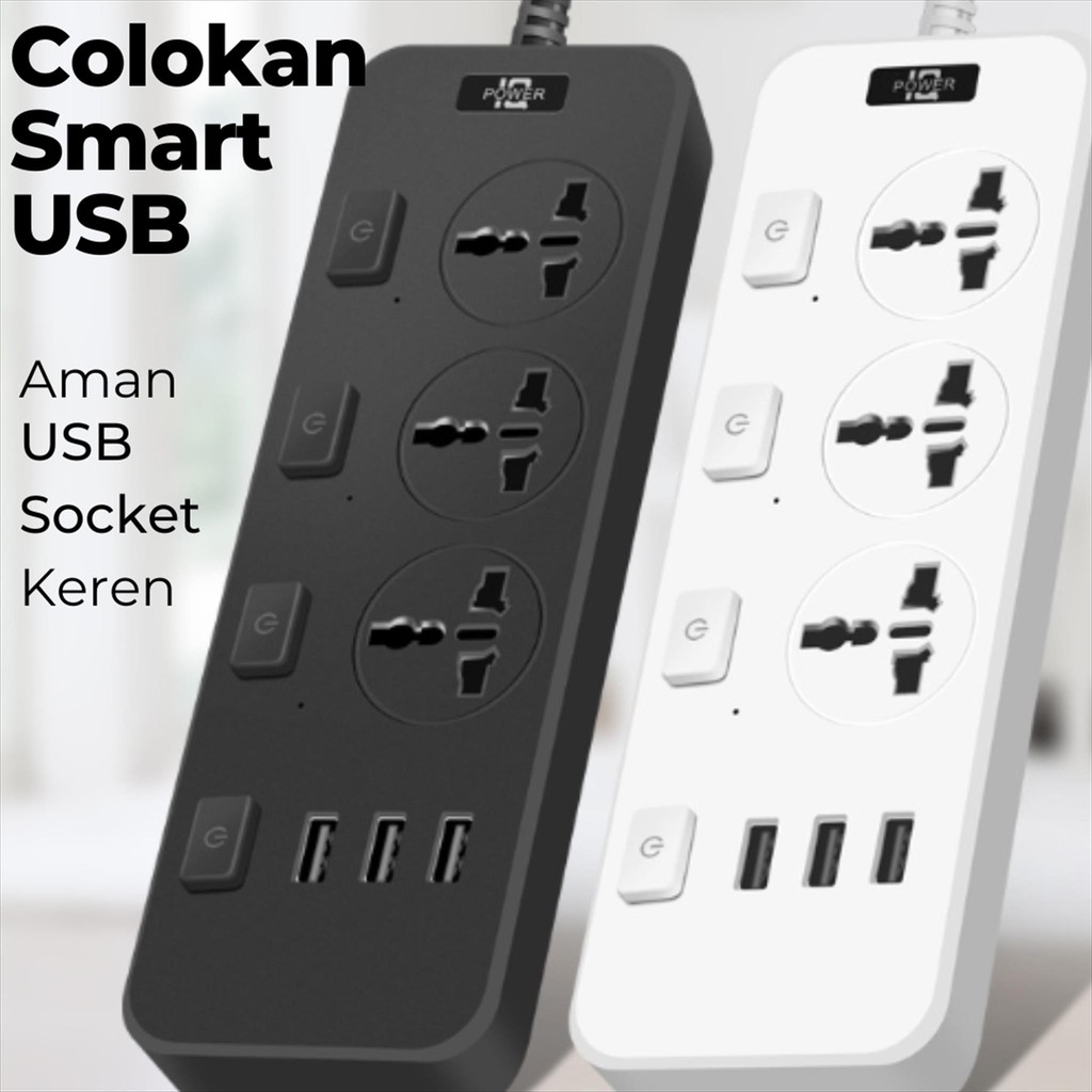 Jual Stop Kontak Colokan Listrik Smart Power Strip USB Kabel Rol Steker Colokan Pintar Travel ...