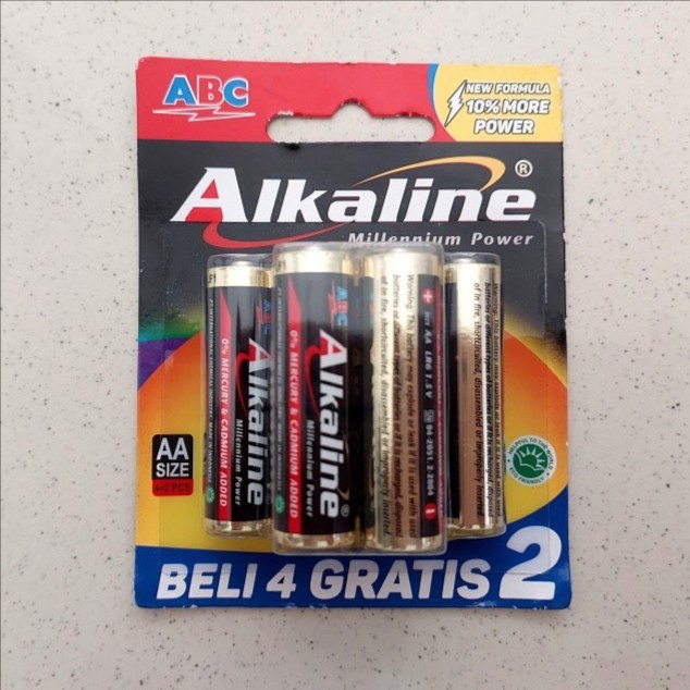 Jual Baterai Alkaline ABC AA / A2 4+2 Original - 1 set isi 6 pcs ...