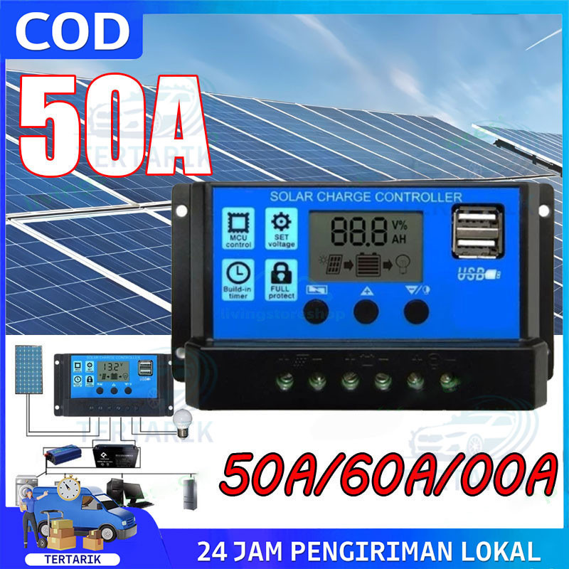 Jual Solar Charge Controller LCD LED Display Solar PWM 12V/24V 10A 20A 30A 50A 60A USB Panel ...
