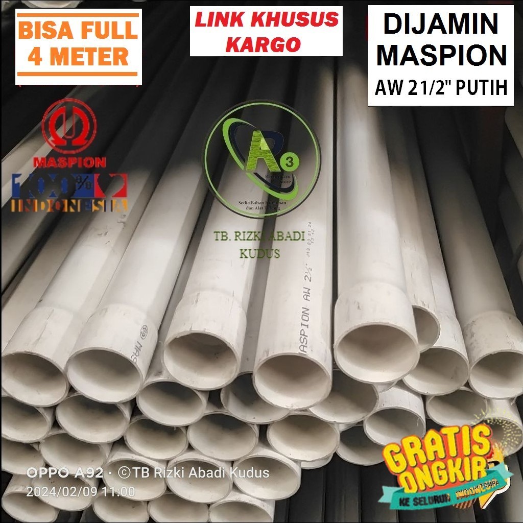 Jual Pralon Pvc Pipa Air MASPION AW Putih 2 1/2" inch (76mm) MOF ...