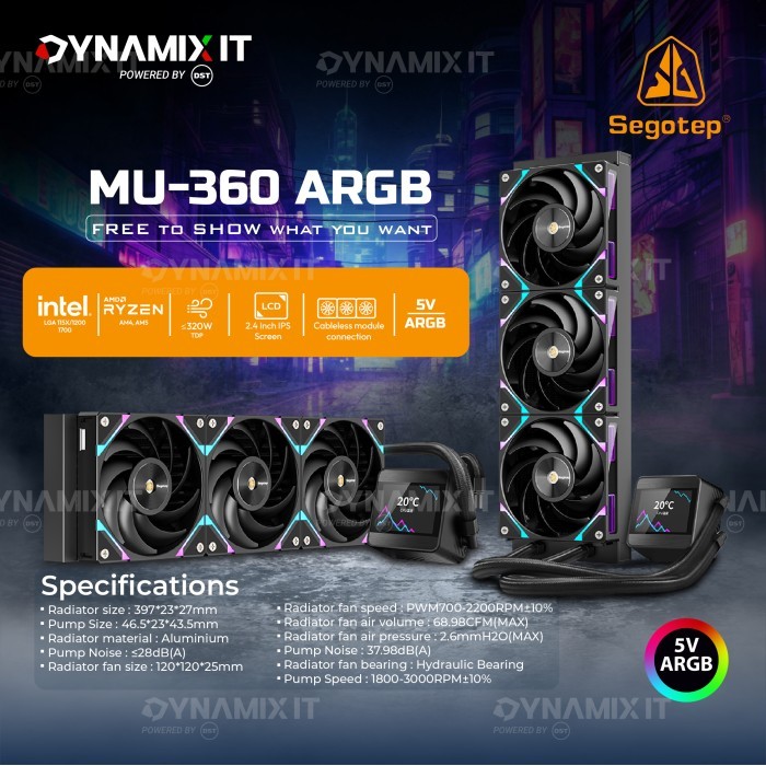 Jual Segotep MU-360 ARGB AIO Liquid CPU Cooler w/ IPS LCD Display - Black | Shopee Indonesia