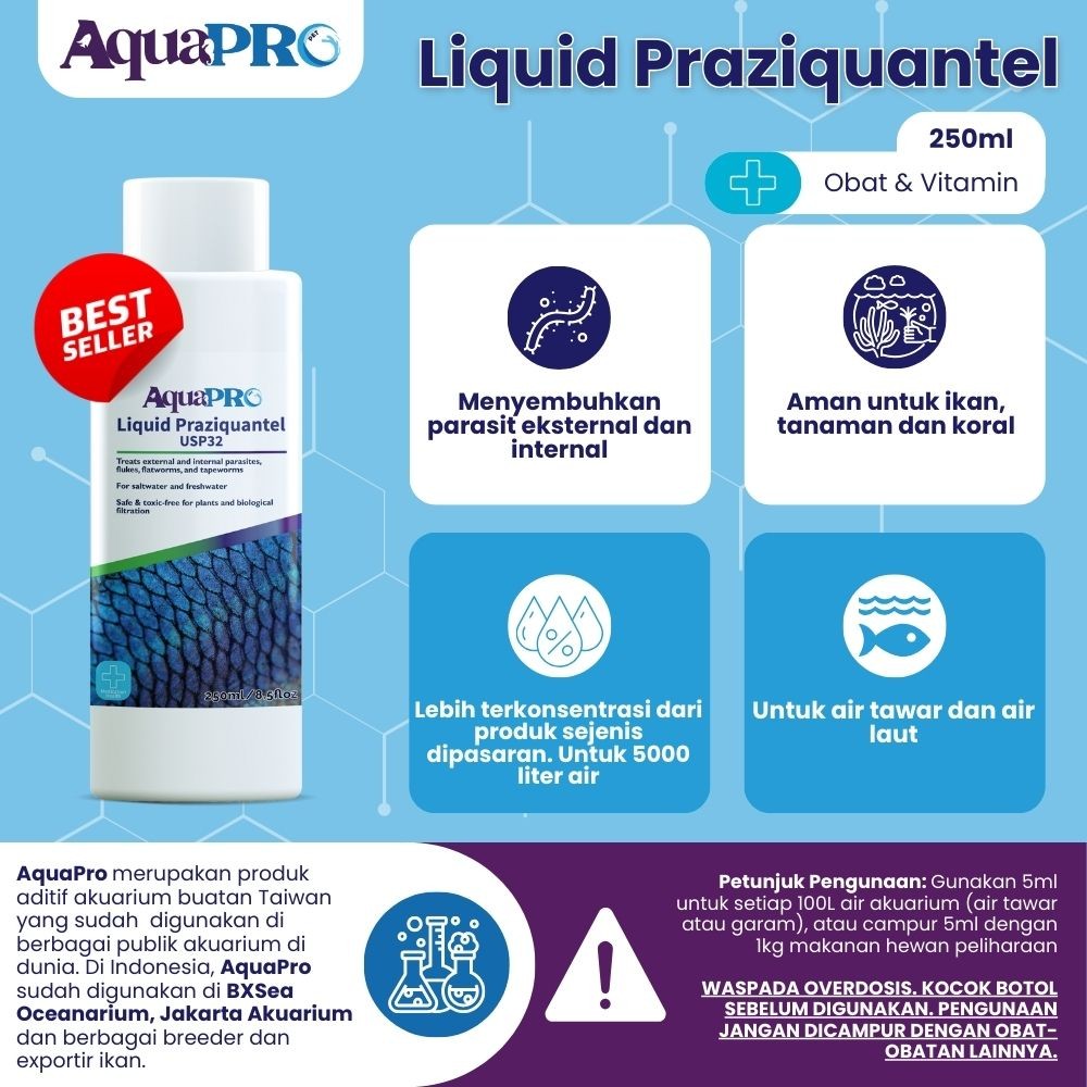 Jual AquaPro Liquid Praziquantel USP32 250ml Obat Parasit Ikan | Shopee ...