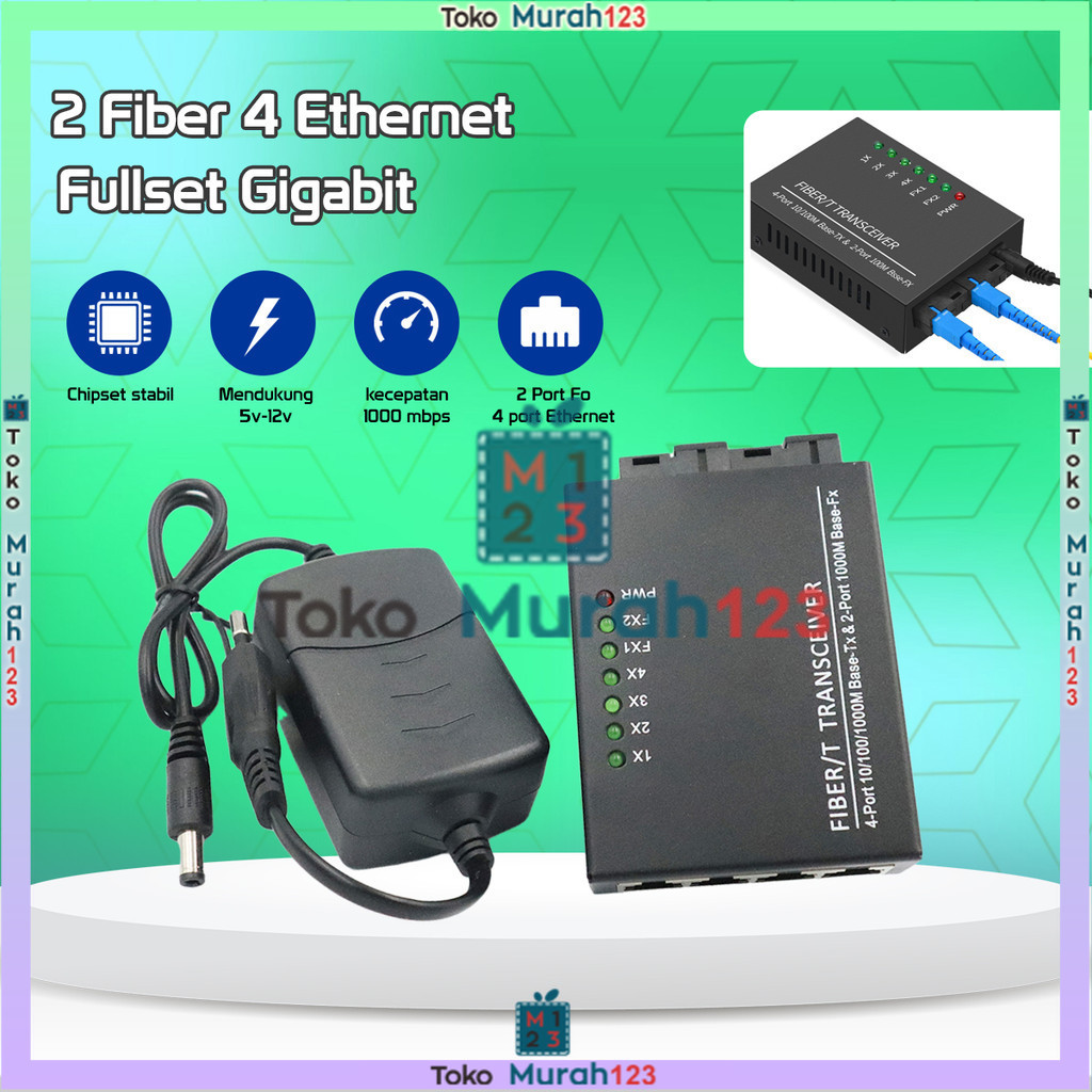 Jual 2 Fiber 4 Ethernet Converter saja Giga / Fullset Giga Fiber Converter Switch Media ...