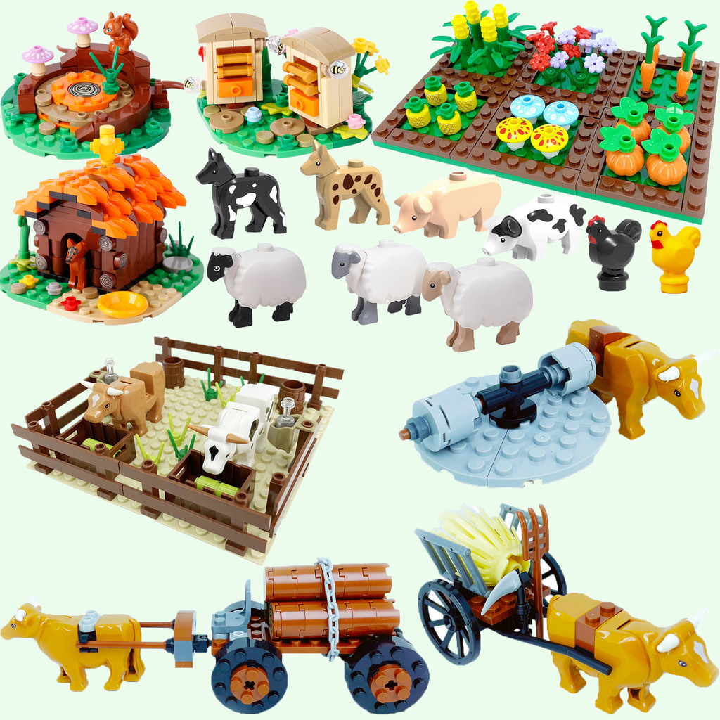 Jual MOC Farm Building blocks Cattle Horse Carriage Transport Vegetable ...