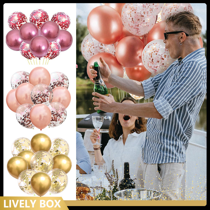 Jual 10 pcs 12 inci Balon Confetti Emas Perak Biru / MIX Balon metalik ...